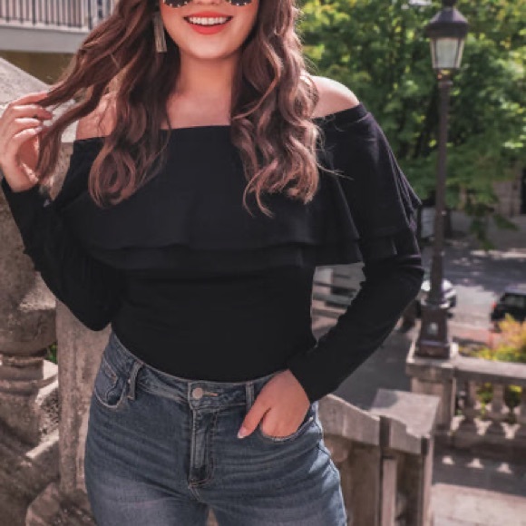 jess lea | Tops | Jess Lea Black Ruffle Offshoulder Bodysuit | Poshmark